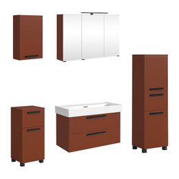 Welltime Badm&ouml;bel-Set &raquo;SALVADA, 5tlg-Set, ged&auml;mpfte Scharniere, Softclose, Keramikbecken&laquo; Ma&szlig;e (B/T/H): 180/47,5/200 cm braun MDF B/H/T: 180cmcm x 