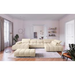 COTTA Wohnlandschaft &raquo;Orion U-Form, B: 409 cm&laquo; mit Kopfteilverstellung & 6 Nierenkissen beige 100% Polyester B/H/T: 409cm x 73cm x 225cm, Cord, 