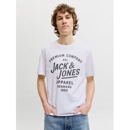 Jack & Jones JACK & JONES Herren T-Shirt "JPRBLUZANE SS TEE FST", wei&szlig;, Gr. XL, bedruckt, Jersey, Obermaterial: 100% Baumwolle, Shirts, mit Logo Schriftzug
