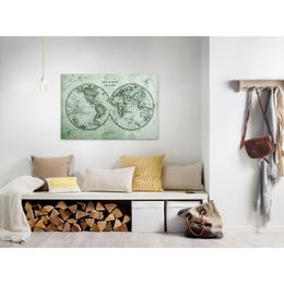 A.S. Cr&eacute;ation Leinwandbild &raquo;Hemispheres&laquo; Kunst 1 Stk. tlg. Atlas Weltkarte Antik Vintage Keilrahmen Leinwand-Bild Wohnzimmer Wand gr&uuml;n Holz, Stahl B/H/T: 90cm x 