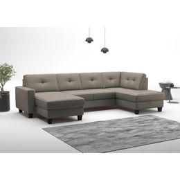 OTTO home Wohnlandschaft &raquo;Varese&laquo; wahlweise mit Schlaffunktion und Bettkasten beige B/H/T: 304cm x 91cm x 170cm, NaturLEDER Stoff, Ottomane rechts,mit