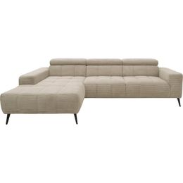 DOMO collection Ecksofa &raquo;Trento L-Form, mit Kufenfu&szlig; oder Einzelfu&szlig;&laquo; whlw. verstellbare Kopfteile, passend f&uuml;r g&auml;ngige Saugroboter grau 100% Polyester
