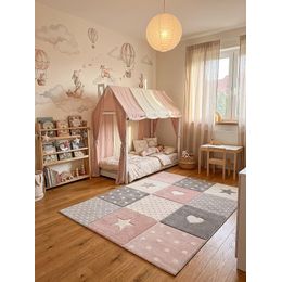KADIMA DESIGN IDRO Teppich Kinder Pink 80x150 Sterne Polypropylen Kinderzimmer in Pink | Gr.: 120 x 170 cm