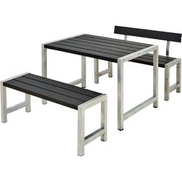 Plus Garten-Essgruppe &raquo;Cafegarnituren&laquo; 3 Stk. tlg. bestehend aus: Tisch und 2 B&auml;nke + 1 R&uuml;ckenlehne schwarz B/H/T: 185cm x 75cm x 127cm