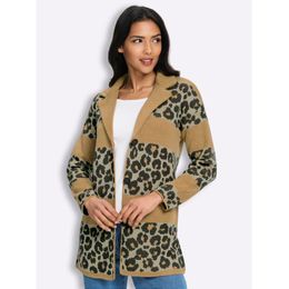 Sieh an! Jacquard-Strickjacke in camel-graphit-gemustert | Gr.: 56