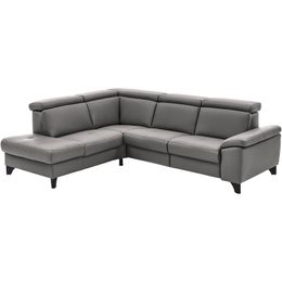 Die PlanBar Ecksofa &raquo;PN-EM23166 L-Form&laquo; optional mit Kopfteilverstellung und Stauraum grau B/H/T: 261cm x 80cm x 235cm, Glattleder TORRO Stoff, 