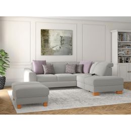 Sit & More sit&more Ecksofa &raquo;Dundee L-Form&laquo; mit Federkern und Massivholzf&uuml;&szlig;en, wahlweise mit Kopfteilverstellung silber B/H/T: 263cm x 86cm x 219cm, Struktur, 