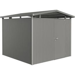 BioHort Ger&auml;tehaus &raquo;PANORAMA Gr. P4 quarzgrau-metallic mit Standardt&uuml;r&laquo; aus Metall mit umlaufendem Acrylglas-Lichtband grau Stahl Einheitsgr&ouml;&szlig;e
