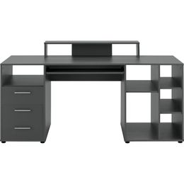 VOGL M&ouml;belfabrik Schreibtisch &raquo;Timra&laquo; Tastaturauszug, Aufsatz & Towerfach, Breite 160 cm, Made in Germany grau B/H/T: 160cm x 87,5cm x 67cm, 