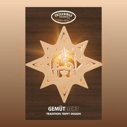 Weigla Dekostern &raquo;Christi Geburt, Bethlehem, Fensterbild, NATUR, Made in Germany&laquo; Erzgebirge garantiert, Weihnachtsdeko Innen, Weihnachtsbeleuchtung beige 