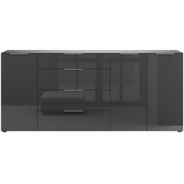 Kommode &raquo;Style&laquo; mit Glasfronten, mit Metallgriffen, melaminbeschichtet grau Glas, Holzwerkstoff, Metall, Sicherheitsglas ESG B/H/T: 225cm x 98,7cm x 