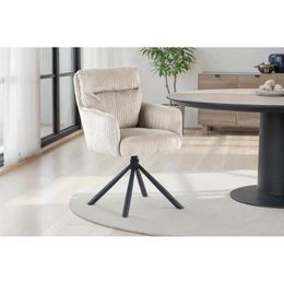 OTTO home Esszimmerstuhl &raquo;Justin&laquo; (Set) 2 Stk.gem&uuml;tlicher Sessel mit Taschenfederkern, 360 Grad drehbar, Grob - Cord beige Metall, Polyester B/H/T: 