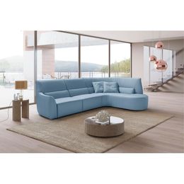 Egoitaliano Ecksofa &raquo;Puffy, extravagant & edel, Retro Designsofa, hoher Sitzkomfort, L-Form&laquo; mit Ottomane, wahlweise mit und ohne elektrischer Relaxfunktion blau 