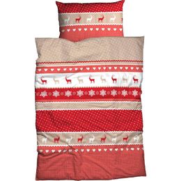 CASATEX Bettw&auml;sche &raquo;Garmisch&laquo; 2 Stk. sch&ouml;ne Hirschmotive, Herzen und Schneekristallen rot Biber, Obermaterial: 100% Baumwolle B/L: 135cm x 200cm, 1 