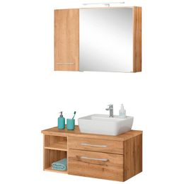 Welltime Badm&ouml;bel-Set &raquo;Davos&laquo; 3 Stk. tlg. braun Becken rechts
