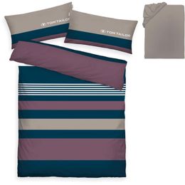 Tom Tailor HOME Bettw&auml;sche &raquo;Carl in Gr. 135x200 oder 155x220 cm&laquo; 3 mit GRATIS-Zugabe: Spannbettlaken, 100% Baumwolle, mit Rei&szlig;verschluss lila Renforc&eacute;