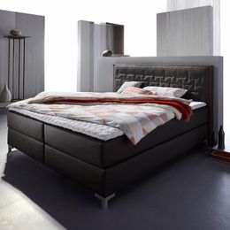 Home Affaire Boxspringbett &raquo;Coos&laquo; mit besonderer Steppung im Kopfteil, 3 Matratzenarten, 2 H&auml;rtegrade grau Bezug Topper 100% Polyester;Kunstleder 