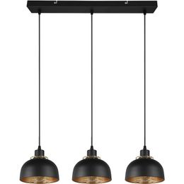 REALITY LEUCHTEN Pendelleuchte &raquo;Punch&laquo; E27 1 Stk. warmwei&szlig; - kaltwei&szlig; 3-flg, Industrie-Look mit Doppelschirm schwarz-gold exkl 3xE27 max 40W schwarz 3
