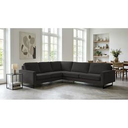 OTTO home Ecksofa &raquo;Pinto, XXL, 250/290 cm, langer Schenkel, Ottomane&laquo; Cord, Chenille, Lederoptik, mit Keder, Metallf&uuml;&szlig;e, Wellenunterfederung grau 