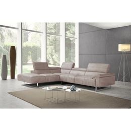 Egoitaliano Ecksofa &raquo;Malika, elegant und bequem, Designsofa, L-Form&laquo; mit Ottomane, inkl. Kopfteilverstellung und chromfarbenen Metallf&uuml;&szlig;en grau Luxus-Micofaser 