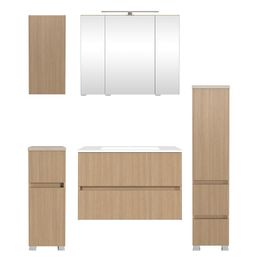 Welltime Badm&ouml;bel-Set &raquo;EIXO, 5tlg.-Set: Spiegelschrank, Waschtisch und Beim&ouml;bel&laquo; braun Holzwerkstoff B/H/T: 140cmcm x 200cmcm x 47cmcm, Sandsteinoptik