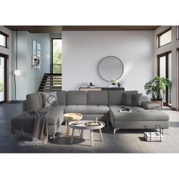 Sit & More sit&more Wohnlandschaft &raquo;Latigo U-Form&laquo; mit Mega-Recamiere, wahlweise mit Schlaffunktion und Bettkasten grau B/H/T: 346cm x 201cm, Struktur,mega-