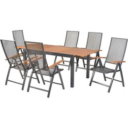 Merxx Garten-Essgruppe &raquo;&raquo;Thasos&laquo;&laquo; Set, 7 Stk. tlg. folierte Armlehnen und Tischplatte in Holzoptik grau Aluminium, Kunststoff Auszugsplatte, 