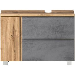Welltime Waschbeckenunterschrank &raquo;S&ouml;lden&laquo; grau Holzwerkstoff wotaneiche, B/H/T: 85cm x 56cm x 35cm, Schubladen: 1 Stk. T&uuml;ren: 1 Stk.