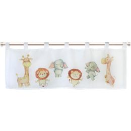 Delindo Lifestyle Scheibengardine &raquo;Kinderzoo&laquo; Schlaufen 1 Stk. tlg. mit Schlaufenaufh&auml;ngung f&uuml;r die K&uuml;che wei&szlig; Voile, Polyester 120cm, Schlaufen, 45cm