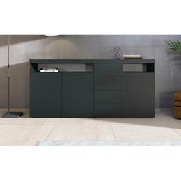 borchardt M&ouml;bel borchardt M&ouml;bel Highboard &raquo;Kapstadt, Breite 200cm, Kommode mit Druck&ouml;ffner&laquo; T&uuml;ren, Schubladen, offene F&auml;cher, viel Stauraum, praktisch, modern schwarz
