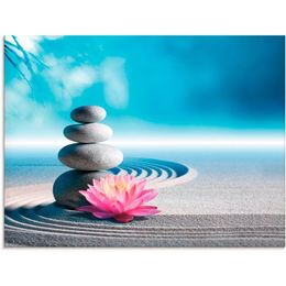 Artland Glasbild &raquo;Sand, Lilie und Spa-Steine in Zen-Garten&laquo; Zen 1 Stk. tlg. in verschiedenen Gr&ouml;&szlig;en blau B/H/T: 80cm x 60cm, Glasbild Zen, 1 Stk.