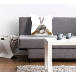 queence Dekokissen &raquo;Rabbit Tail&laquo; mit einem Hasenschwanz grau Polyester B/L: 40cm x 40cm, 1 Stk.