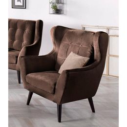 Home Affaire Ohrensessel &raquo;Hemmink, Sessel, Loungesessel&laquo; mit Knopfheftung braun Struktur (94% Polyester, 6% Polyacryl);Samtvelours (100% Polyester);