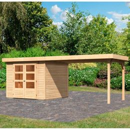 Karibu Gartenhaus &raquo;Arnis 3,5&laquo; mit Anbaudach 2,80 cm Breite beige Holzwerkstoff ohne Fu&szlig;boden, ohne R&uuml;ck- und Seitenwand, ohne Dacheindeckung