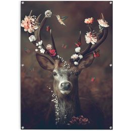 Reinders Poster &raquo;Hirsch&laquo; leichtes und wasserfestes Gartenposter f&uuml;r den Au&szlig;eneinsatz braun Leinwand B/H/T: 100cm x 140cm x 0,1cm