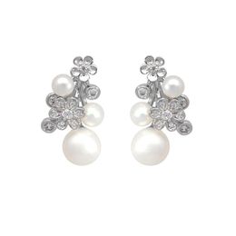 Firetti Damen Paar Ohrstecker &raquo;Schmuck Geschenk Ohrschmuck Blume&laquo; mit Zirkonia (synth.) - mit S&uuml;&szlig;wasserzuchtperle bunt Perlen Silber 925 (