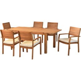 Merxx Garten-Essgruppe &raquo;Batavia&laquo; Set, 13 tlg. inkl. 6 Stapelsessel, 6 Auflagen, 1 Ausziehtisch braun FSC -zertifiziertes teilmassives Holz B/H/T: 59cm