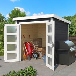 Lasita Maja Gartenhaus &raquo;Zambezi 2&laquo; Blochbohlenhaus 28mm grau Massivholz ohne Fu&szlig;boden, ohne Dacheindeckung