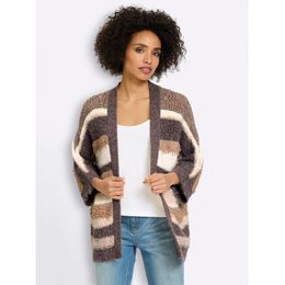 Heine Strickjacke in dunkeltaupe-ecru-geringelt | Gr.: 48/50