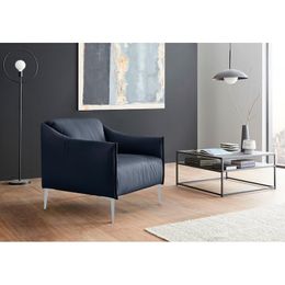 W.Schillig Cocktailsessel &raquo;sally Designsessel, zeitlos und bequem, tolle Verarbeitungsdetails&laquo; mit Metallf&uuml;&szlig;en in Silber matt blau Longlife Xtra-Leder