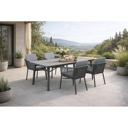 Destiny Garten-Essgruppe &raquo;LIMONE SAN MARINO 4 Se + Tisch RE 180x90cm, grau&laquo; Set, 5 tlg. Aluminium, Rope, Polywood Aluminium, Polywood, Wicker/