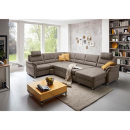 Die PlanBar Wohnlandschaft &raquo;ZE-EM16033 U-Form, Breite 330 cm&laquo; wahlweise mit Kopfst&uuml;tzen und Schlaffunktion beige 100% Polyester B/H/T: 330cm x 262cm, 