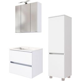 Welltime Badm&ouml;bel-Set &raquo; M&ouml;bel Baabe Waschtisch-Set 3tlg. oder 5tlg.&laquo; 3 Stk. tlg. wei&szlig; Holzwerkstoff Set 1 3tlg.: Waschtisch 60cm breit, Spiegelschrank
