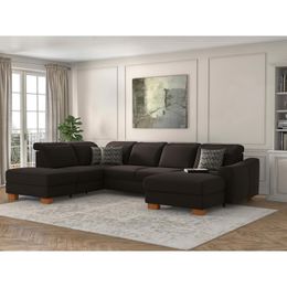 Sit & More sit&more Wohnlandschaft &raquo;Dundee U-Form&laquo; mit Federkern und Massivholzf&uuml;&szlig;en, wahlweise mit Kopfteilverstellung braun B/H/T: 338cm x 86cm x 219cm, Luxus-