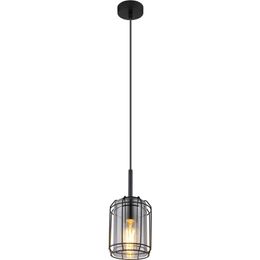 Globo LIGHTING H&auml;ngeleuchte &raquo;KAMMI&laquo; E27 1 Stk. H&auml;ngelampe/Pendelleuchte/Glas rauchfarben/Metall/Wohnzimmer/Esszimmer schwarz 1 Stk.