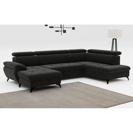 COTTA Wohnlandschaft &raquo;Hudson U-Form, B: 324 cm&laquo; mit Kopfteilverstellung, optional Schlaffunktion & Bettkasten schwarz B/H/T: 324cm x 100cm x 207cm, 
