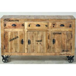 Sit Sideboard &raquo;RUSTIC aus Mangoholz mit T&uuml;ren & Schubladen&laquo; Mobil auf Metallrollen im authentischen Factory-Design beige Massivholz, Recyceltes 