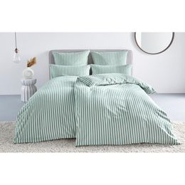 LeGer Home by Lena Gercke Bettw&auml;sche &raquo;Linnea&laquo; 2 aus 100% Baumwolle, Streifendesign gr&uuml;n Flanell, Obermaterial: 100% Baumwolle B/L: 155cm x 220cm, 1 