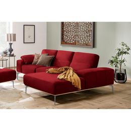 W.Schillig Ecksofa &raquo;run, Designsofa mit tollem Sitzkomfort, bequem, L-Form&laquo; mit elegantem Holzsockel, F&uuml;&szlig;e in Silber matt, Breite 279 cm rot Longlife 