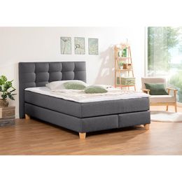 Home Affaire Boxspringbett &raquo;Moulay&laquo; inkl. Topper, in 3 H&auml;rtegraden, TFK auch in H&auml;rtegrad 4 grau Struktur, Liegefl&auml;che B/L: 140cm x 200cm Betth&ouml;he: 